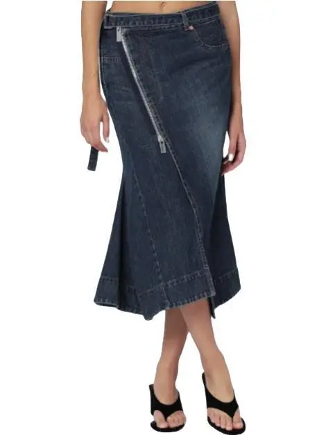 Sacai Asymmetrical Zip Front Denim Skirt - Blue