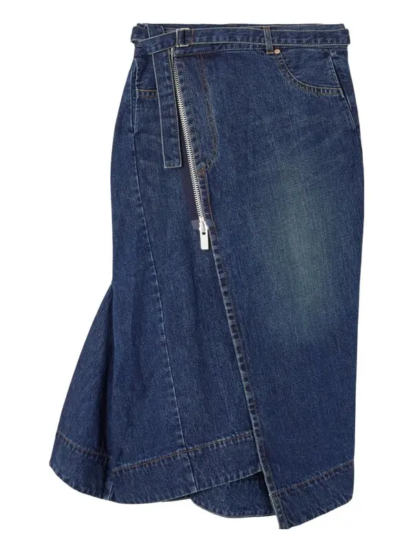 Sacai Asymmetrical Zip Front Denim Skirt - Blue