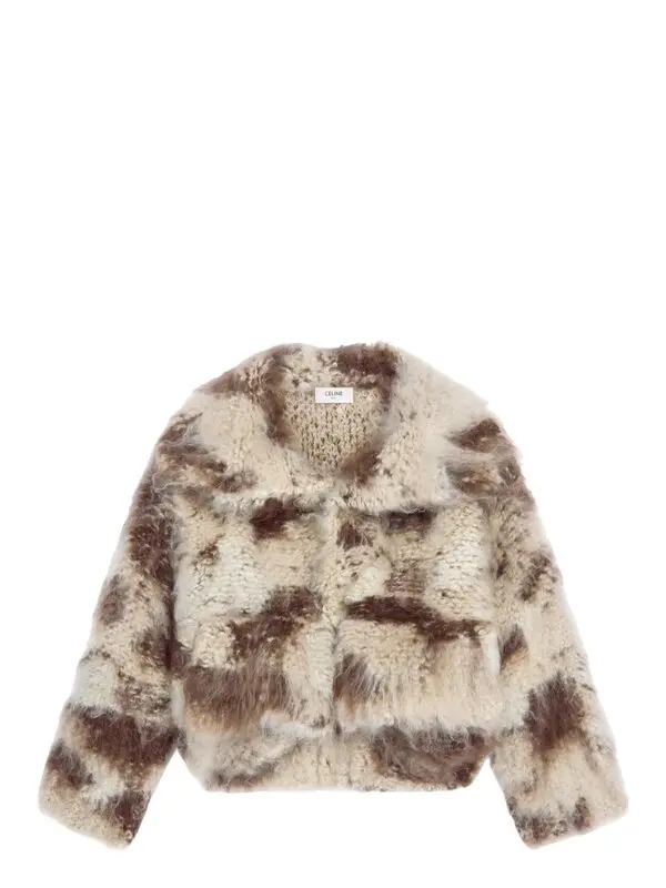 Celine Fluffy Wool Jacket With Horn Buttons - Natural/brown