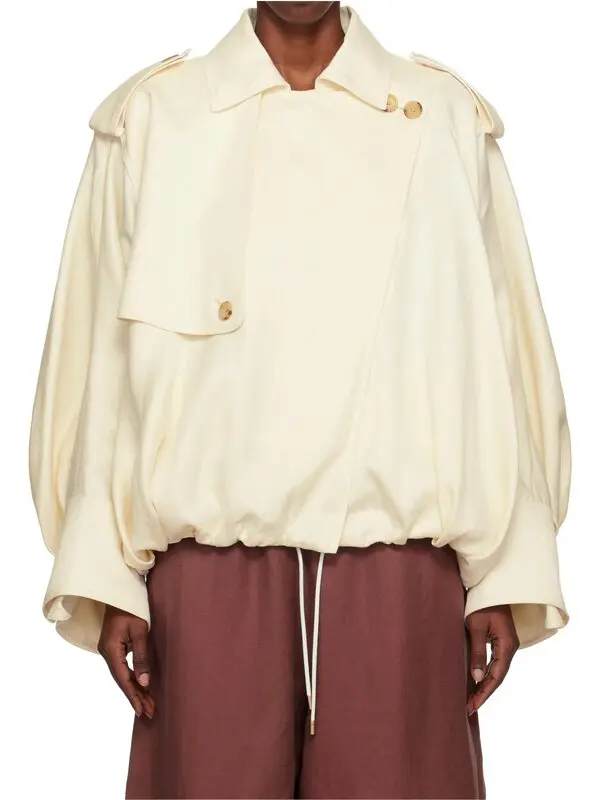 Gabriela Hearst Long Sleeve Jacket With Lapel Zip Front And Draped Detailing - Beige