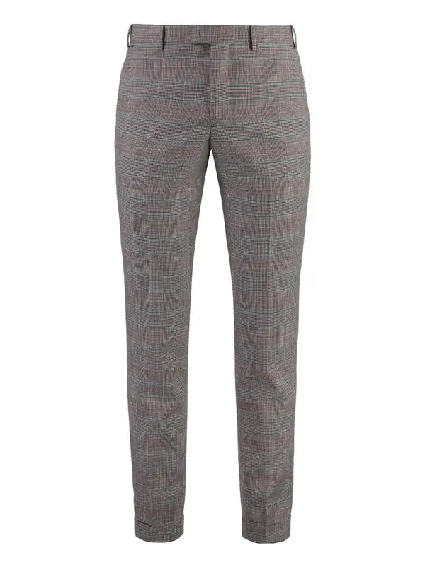 PT TORINO Wool Dress Trousers With Plaid Pattern - Gray