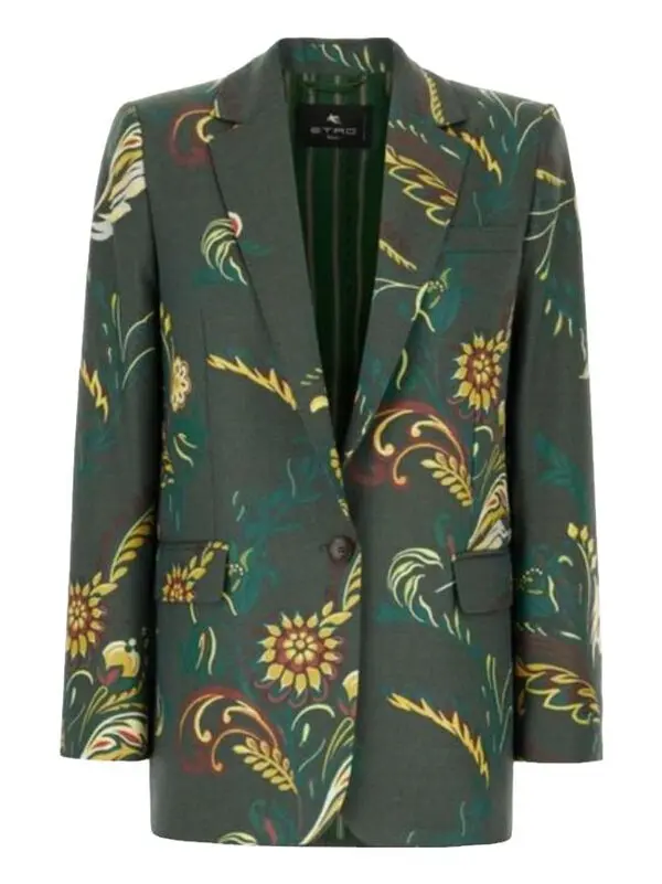 Etro Floral-print Notched Lapel Blazer - Black