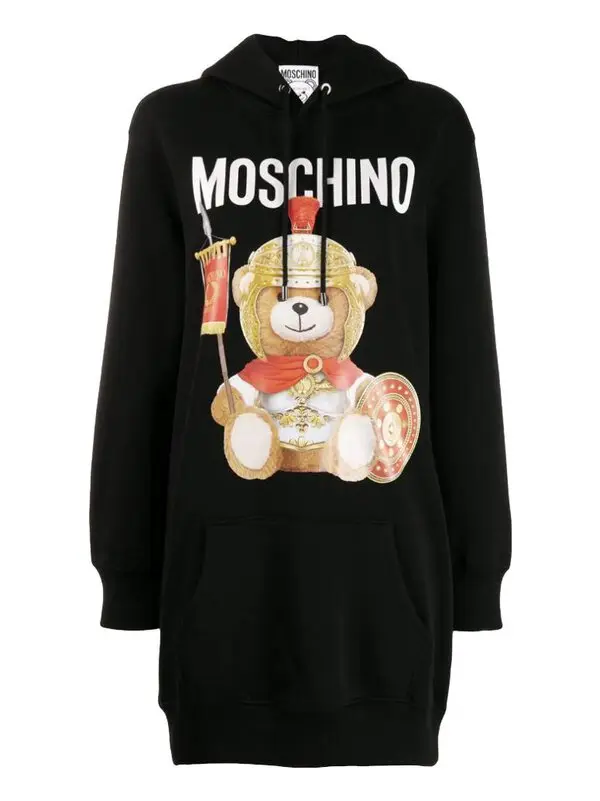 Moschino Printed Longline Hoodie - Black