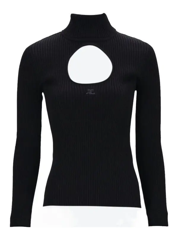 COURREGES Courrèges Cut-out Ribbed High Neck Jumper - Black