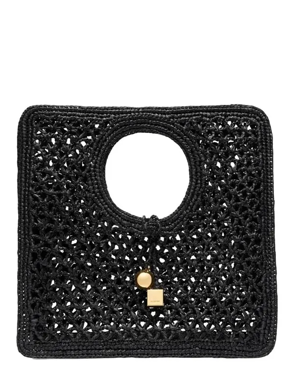 Jacquemus Woven Raffia Circular Handle Tote Bag - Black