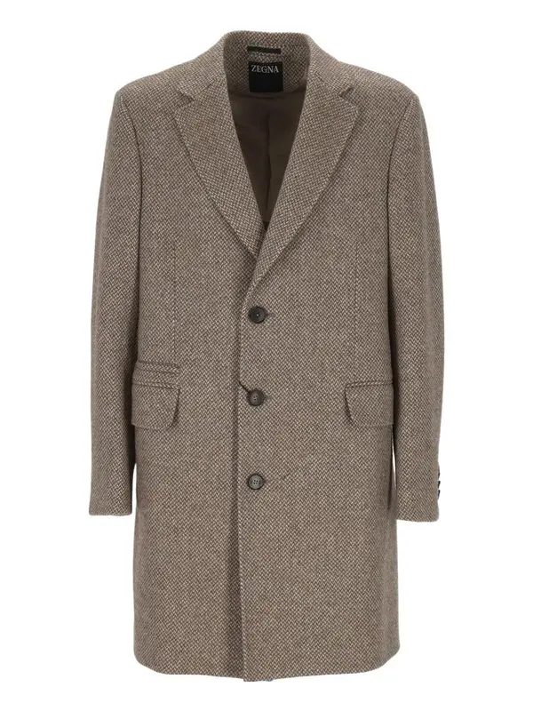 Zegna Single-breasted Herringbone Coat - Green