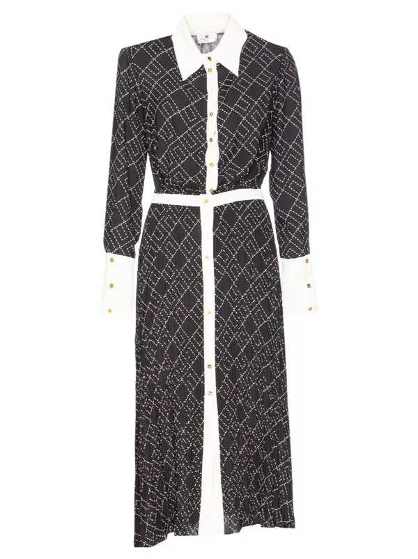 Elisabetta Franchi Printed Midi Shirt Dress With Long Sleeves - Black