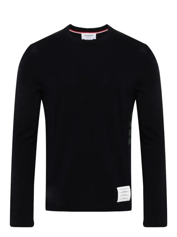 Thom Browne Crewneck Jumper With Logo Patch And Side Stripes - Blue