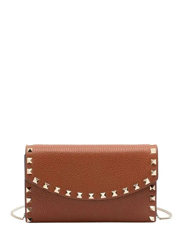 Valentino Garavani Rockstud Embellishment Clutch Bag - Brown