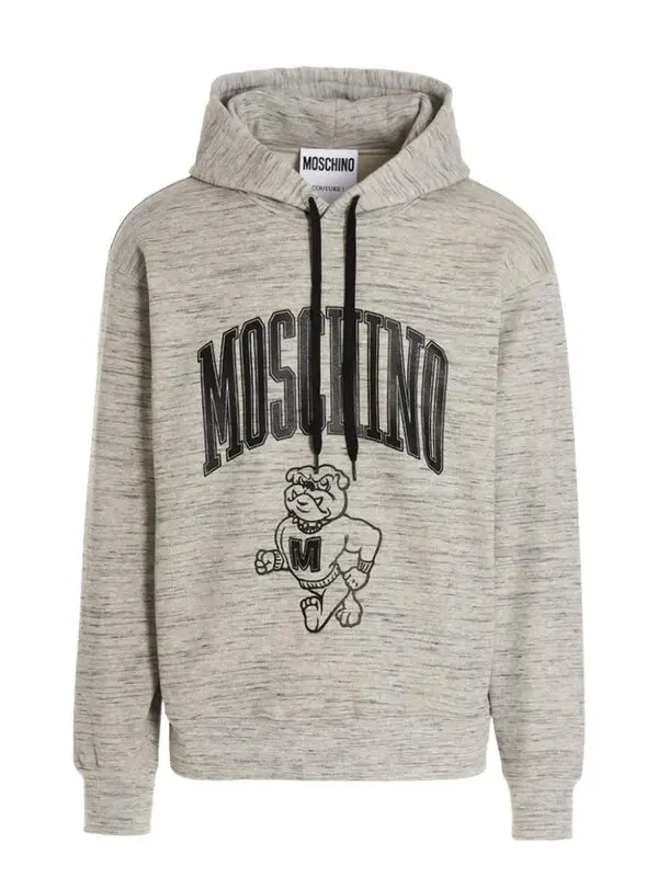 Moschino Print Drawstring Hoodie - Gray