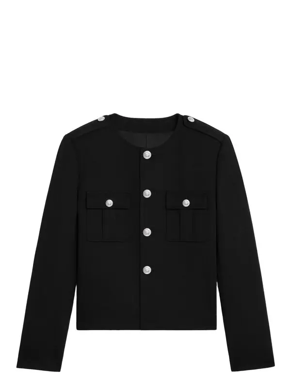 Celine Military Jacket In Diagonal Wool - Black