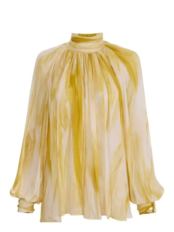 Elisabetta Franchi Printed Tulle Crepon Blouse - Butter/curry