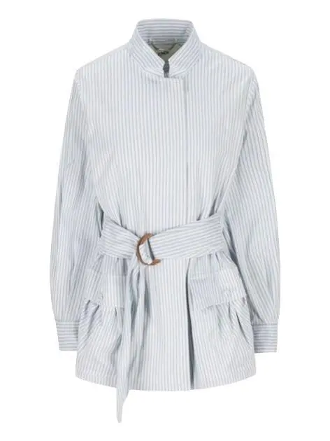 Fendi Striped Ring Buckle Belted Jacket - White