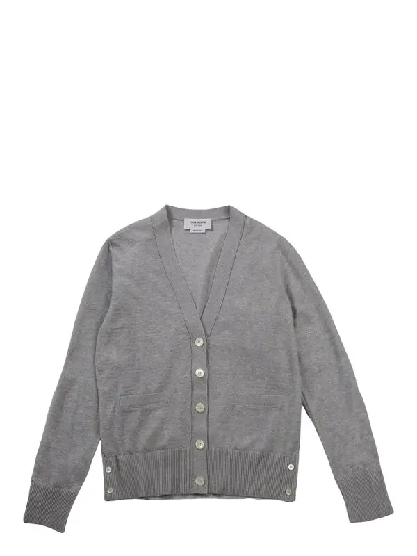 Thom Browne V-neck Cardigan With Button Front And Pockets - Grey