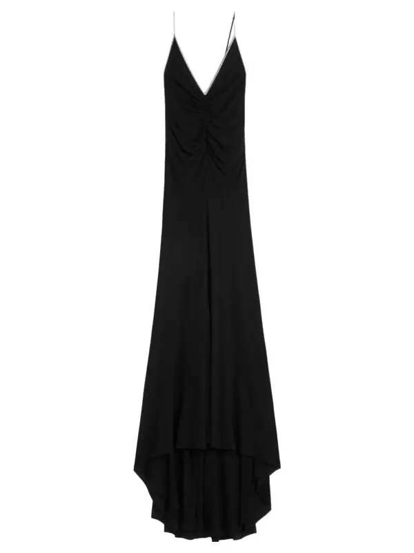 Celine Long Draped Dress In Silk Georgette - Black