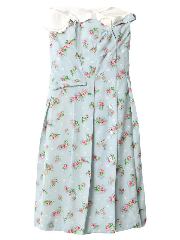 Miu Miu Printed Marocain Strapless Dress - Ice White/peach