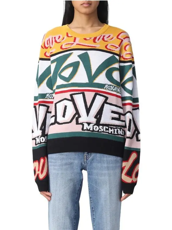 Moschino Round Neck Long Sleeve Sweater With Graphic Print - Multicolor