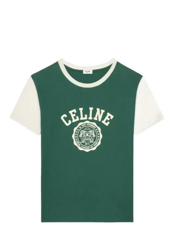 Celine Blason Regular T-shirt In Cotton Jersey - Moss Green/washed White