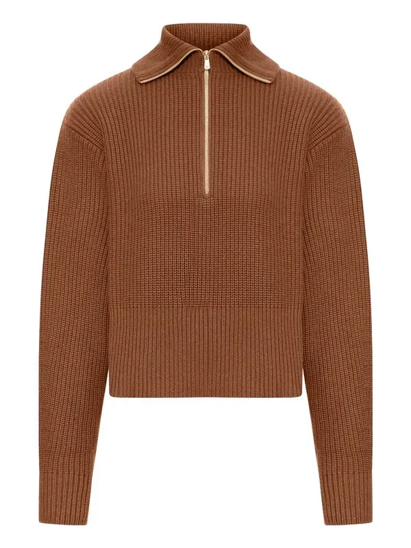 Max Mara Quarter-zip Knitted Jumper - Brown