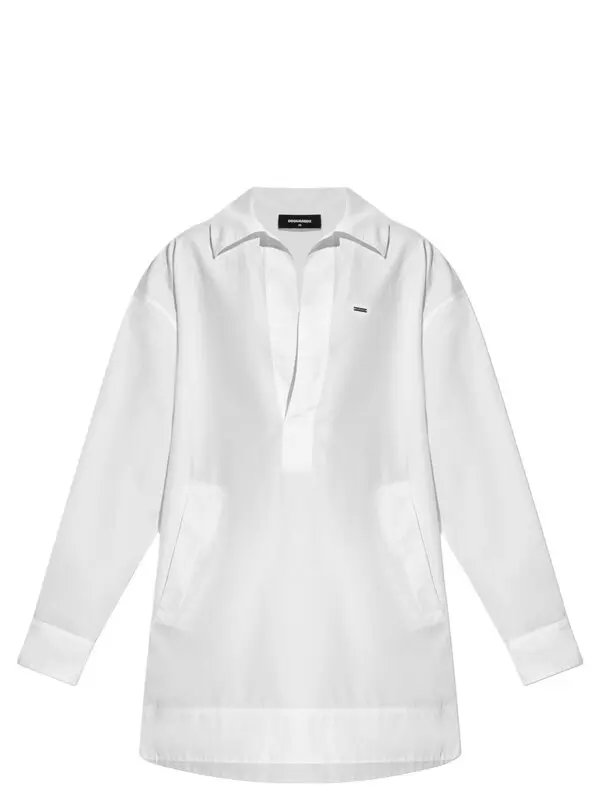 Dsquared2 Long Sleeve V-neck Shirt Dress - White