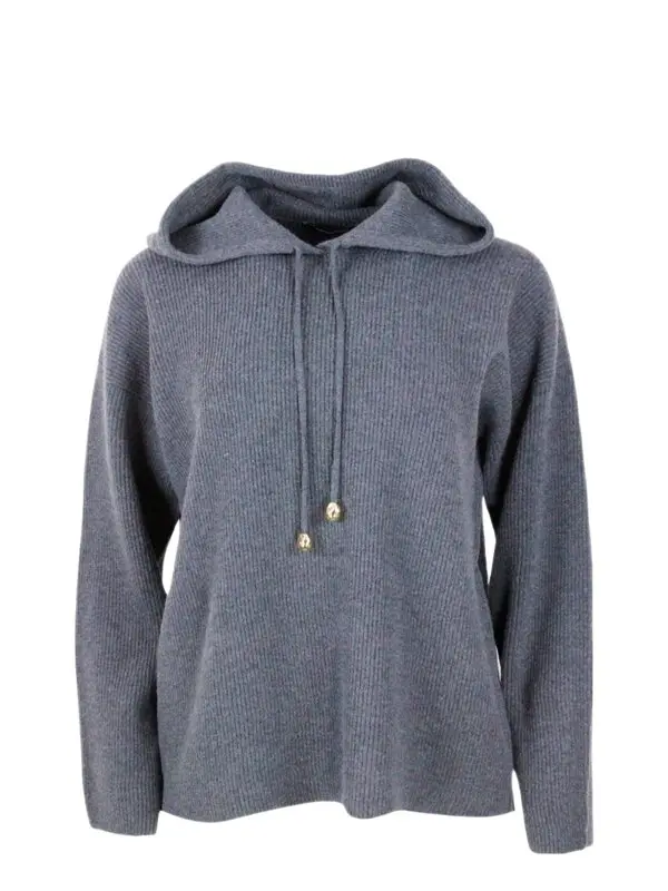 Fabiana Filippi Knitted Hoodie With Drawstring - Gray