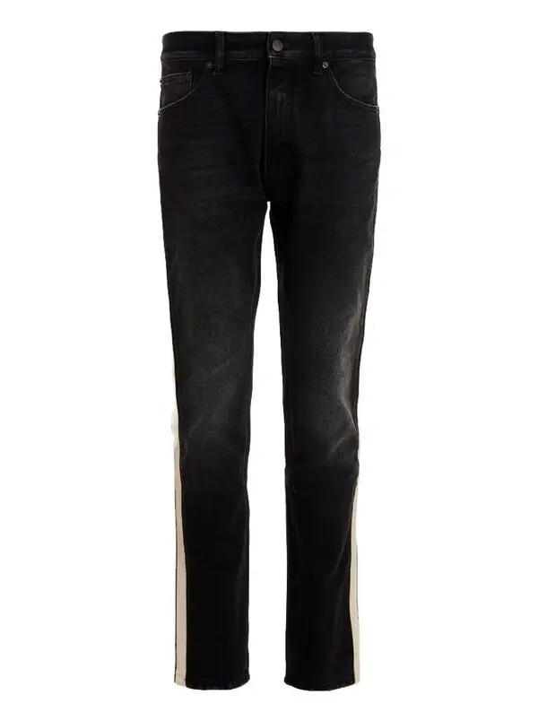 Palm Angels Washed Effect Denim Jeans With Side Stripe - Black