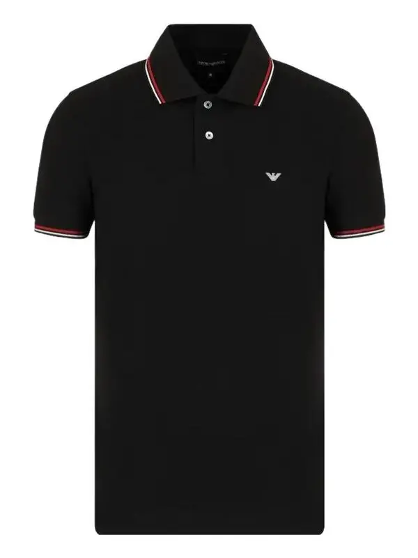 Emporio Armani Short Sleeve Lapel Polo Shirt - Black