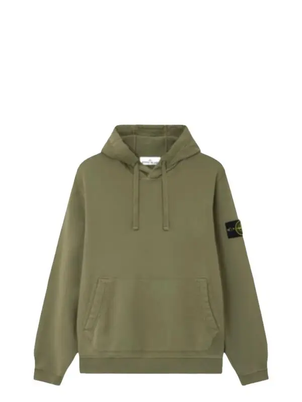 Stone Island Logo Patch Drawstring Hoodie - Army Green