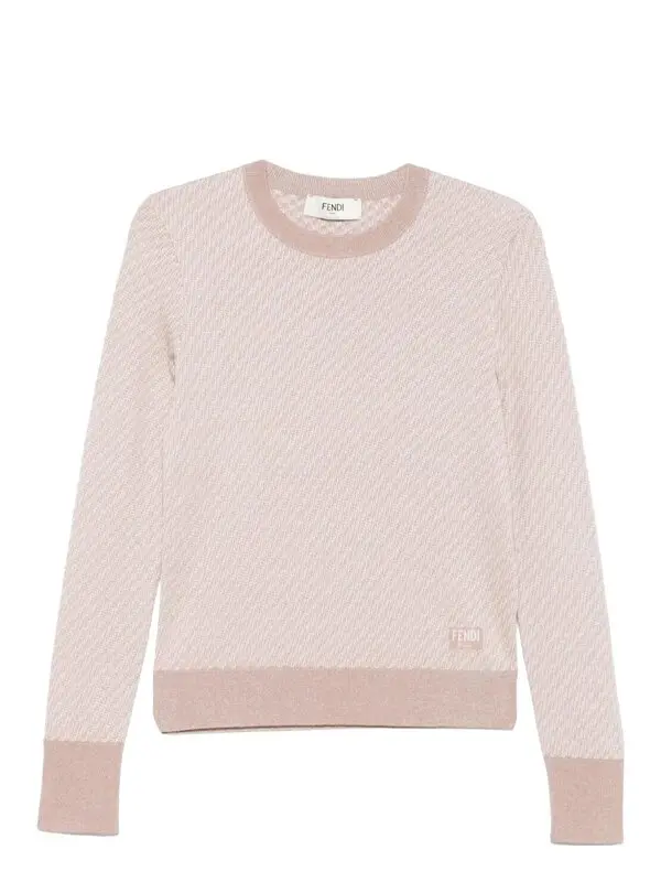 Fendi Textured Knit Pullover With Contrast Trim - Strawberry Cream
