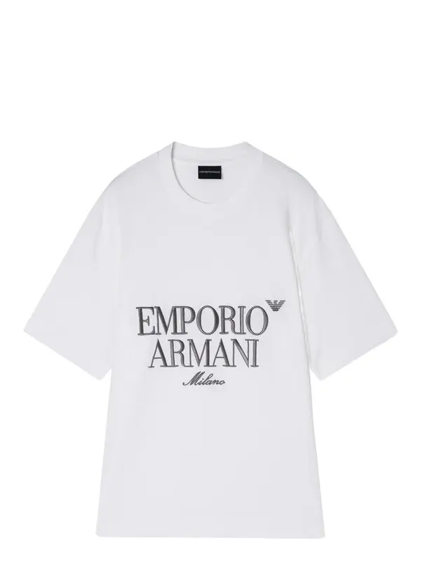 Emporio Armani Logo Embroidered Crewneck T-shirt - White