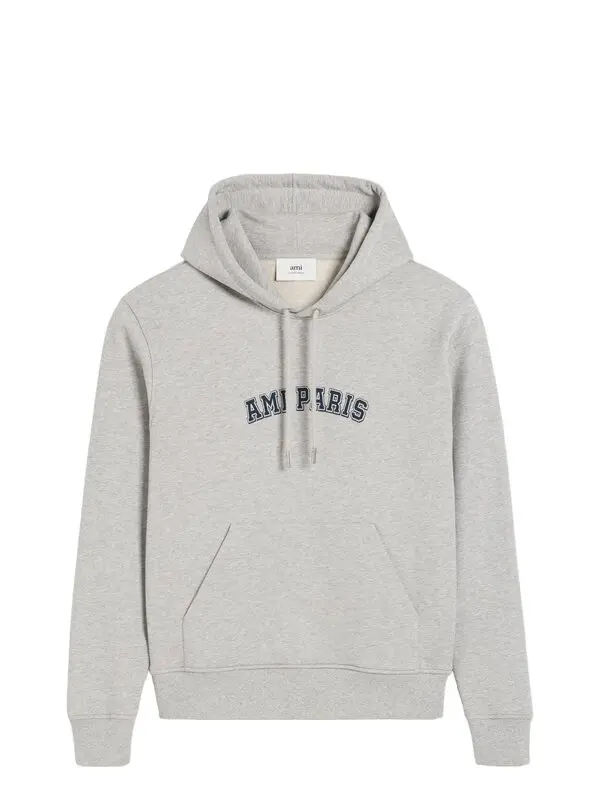 Ami Logo-embroidered Drawstring Hoodie - Heather Ash