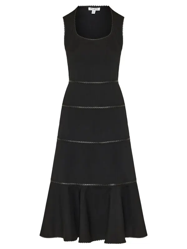 Alaïa Sleeveless Square Neck Dress With Ruffled Hem - Black