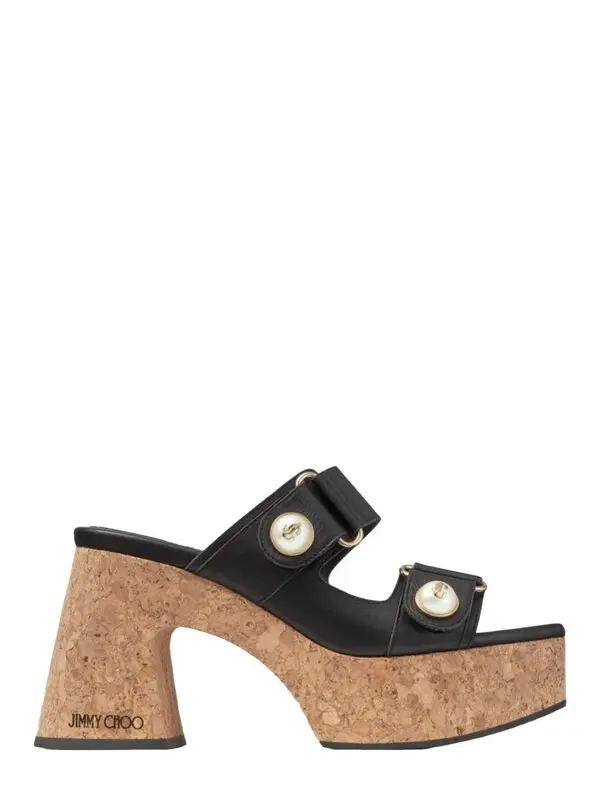 JIMMY CHOO Fayence Slip-on Platform Sandals With Pearl Embellishments - Black