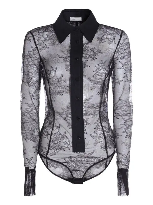 Blumarine Lace-panelled Shirt Bodysuit - Black
