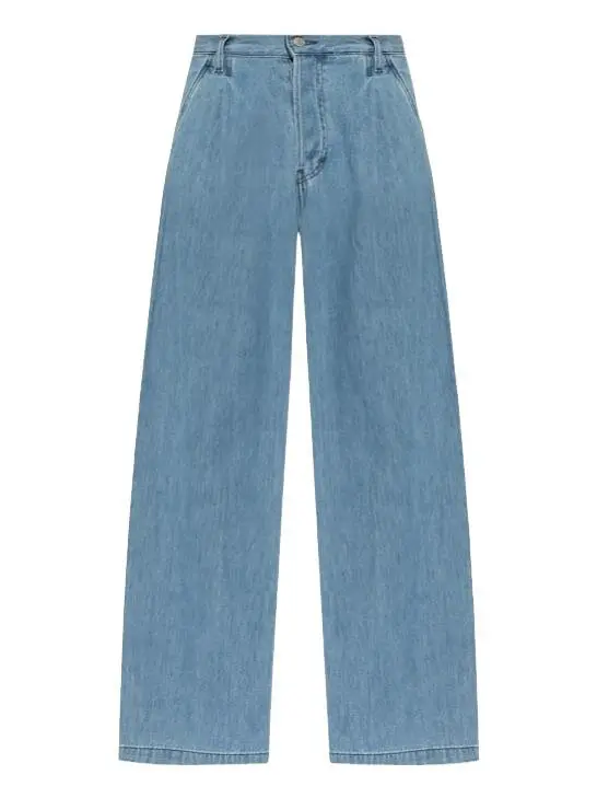 Dries Van Noten Logo Patch Wide Leg Jeans - Blue