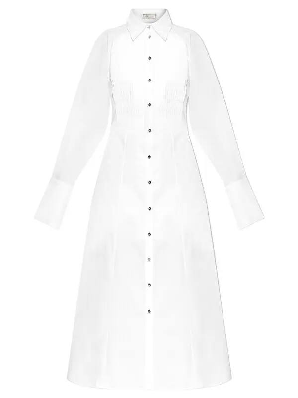 Blumarine Pleated Cotton Poplin Shirt Dress - White