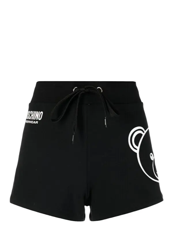 Moschino Teddy Bear Pattern Knitted Velvet Sports Shorts - Black