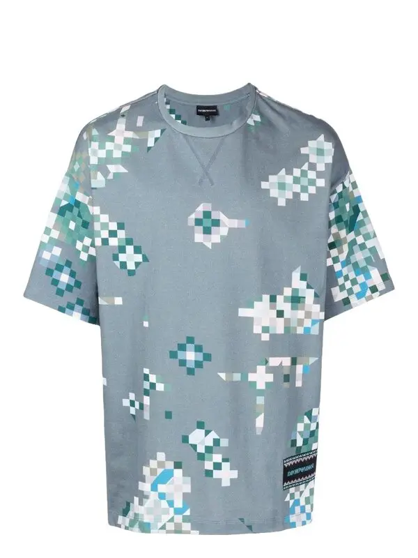 Emporio Armani Geometric-print Cotton T-shirt - Blue