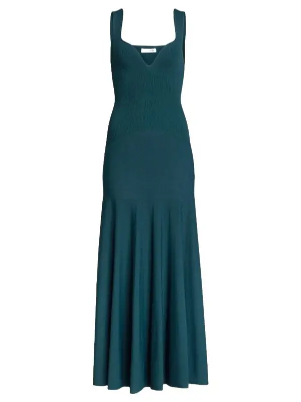 Alaïa Fitted Flare Rib Knit Dress - Blue