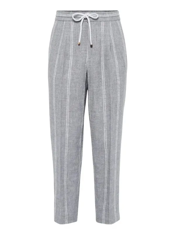 Brunello Cucinelli Vertical-striped Tapered Trousers - Gray