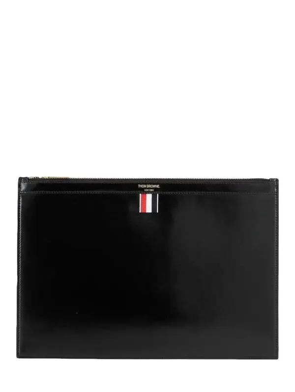 Thom Browne Zippered Clutch With Stripe Detail - Black