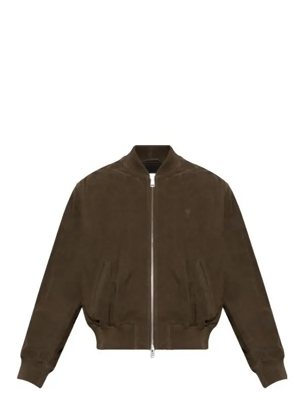 Ami Logo Embroidered Zip-up Jacket - Green