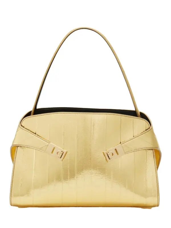 FERRAGAMO Hug Soft Bicolor Shoulder Bag - Gold/moro Head