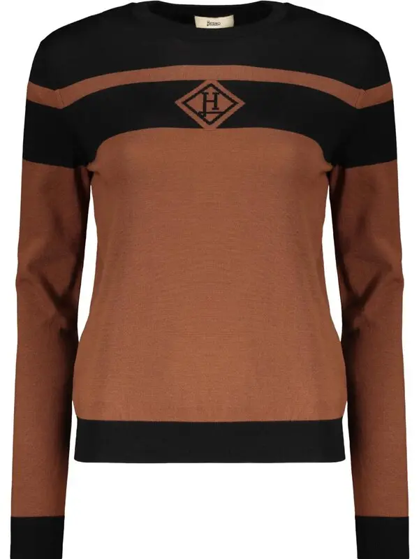 Herno Striped Logo Knit Sweater - Brown