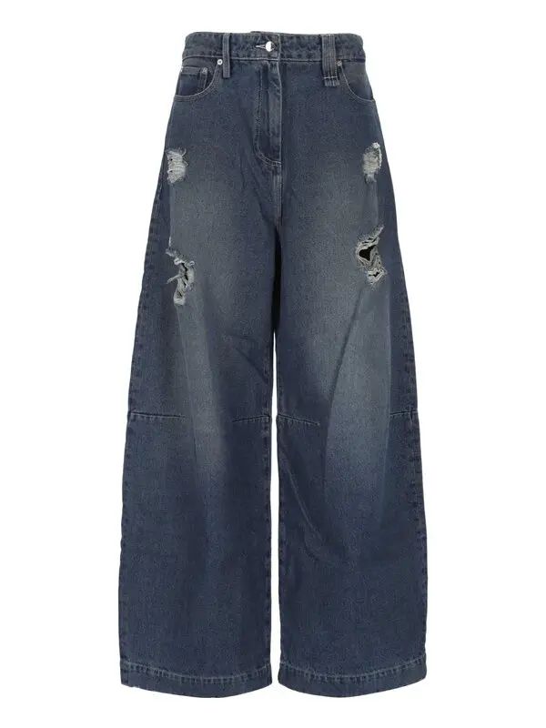 Simone Rocha Embellished Wide Leg Puddle Jeans - Make Old Blue/pearl White/transparent Color