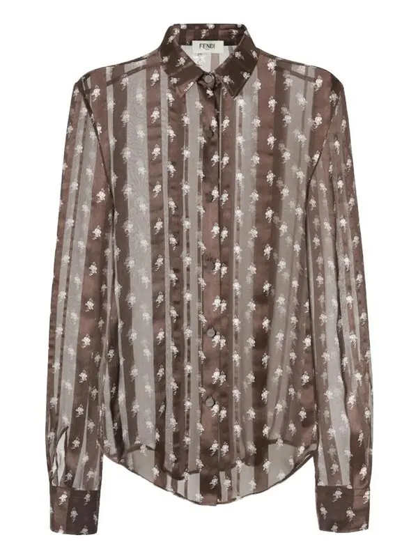 Fendi Floral Print Sheer Shirt - Brown