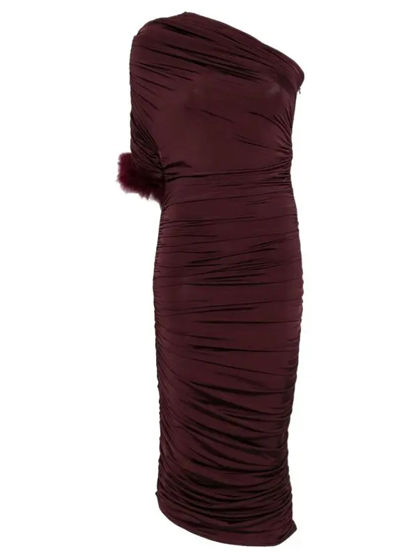 MUGLER One-shoulder Draped Dress With Fur Detail - Black