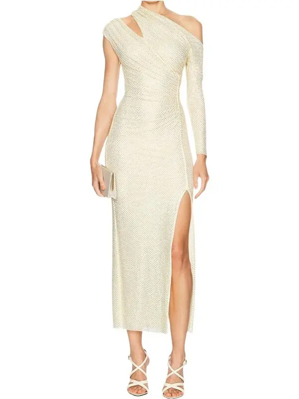 SELF-PORTRAIT Rhinestone-embellished Gathered Gown - Yellow