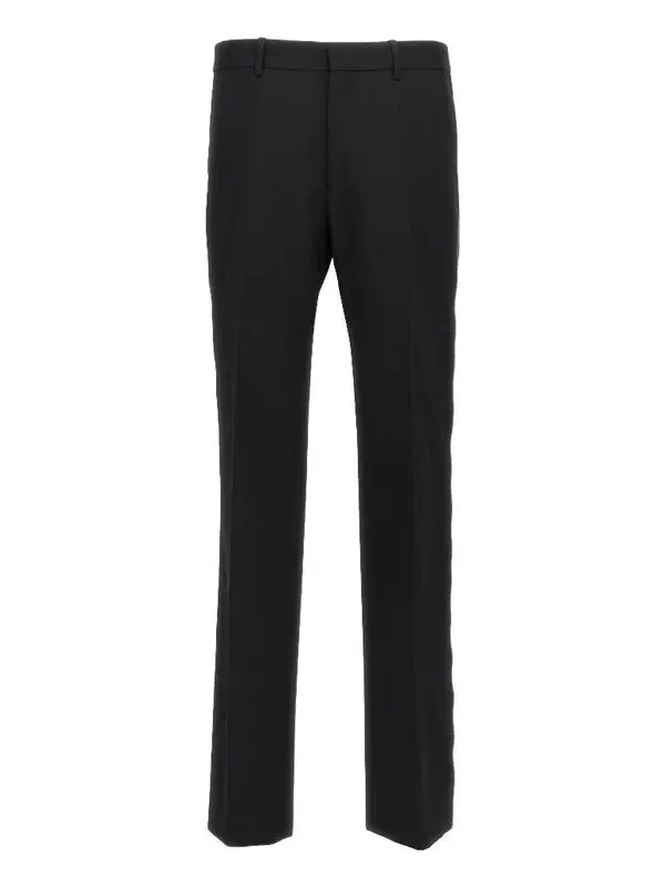 Off-White High Waist Straight Leg Pants With Side Zipper Detail - Black