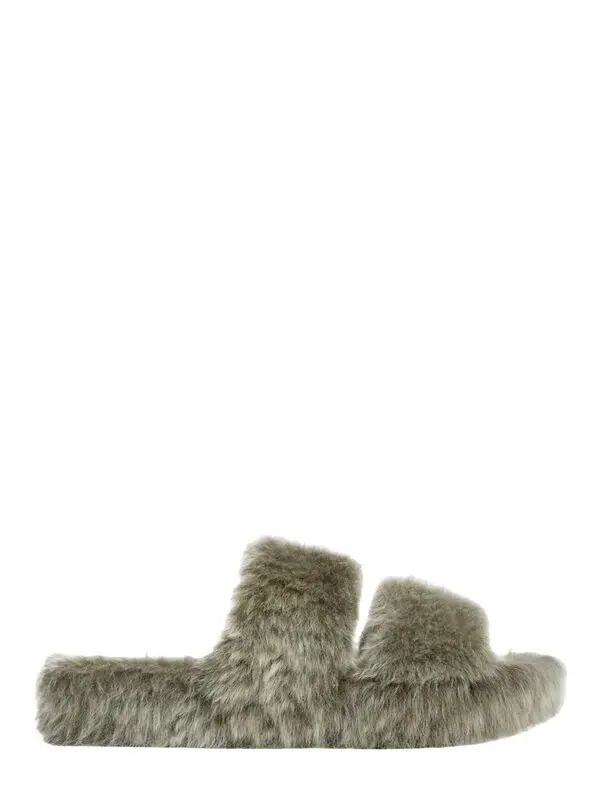 Celine Triomphe Shearling Slipper - Khaki